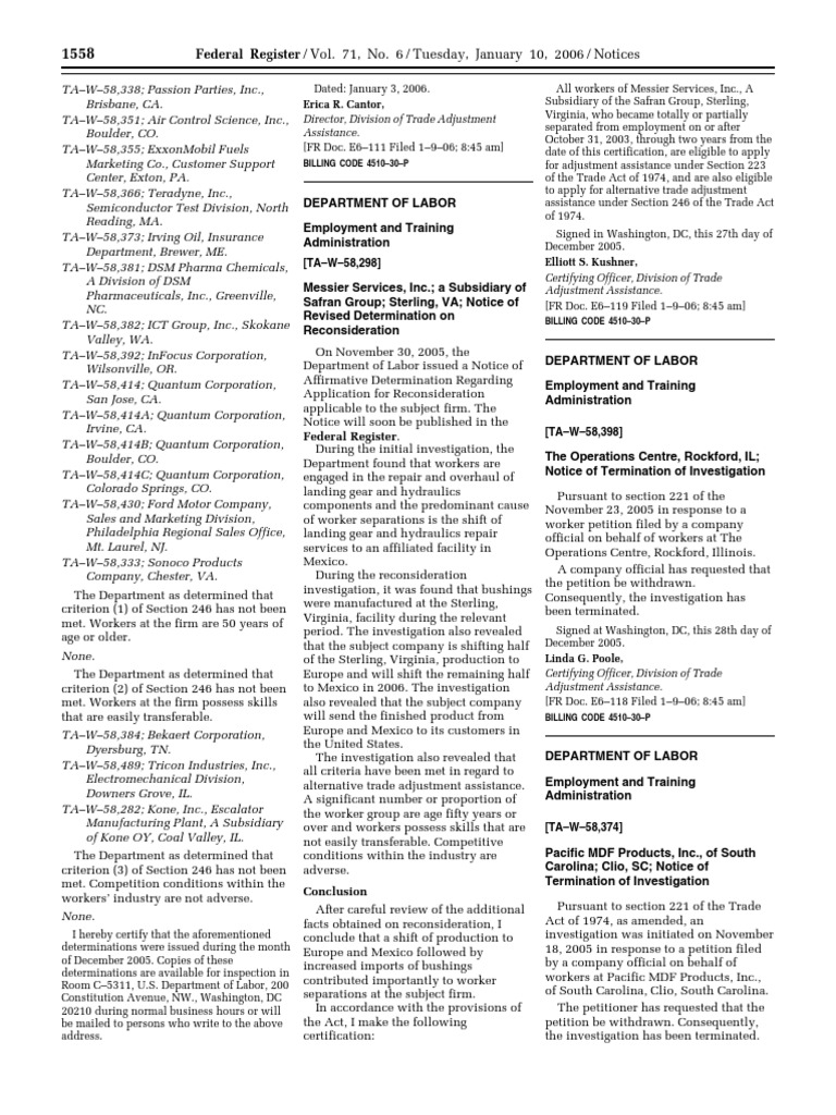 Trade Adjustment Assistance Notices | PDF