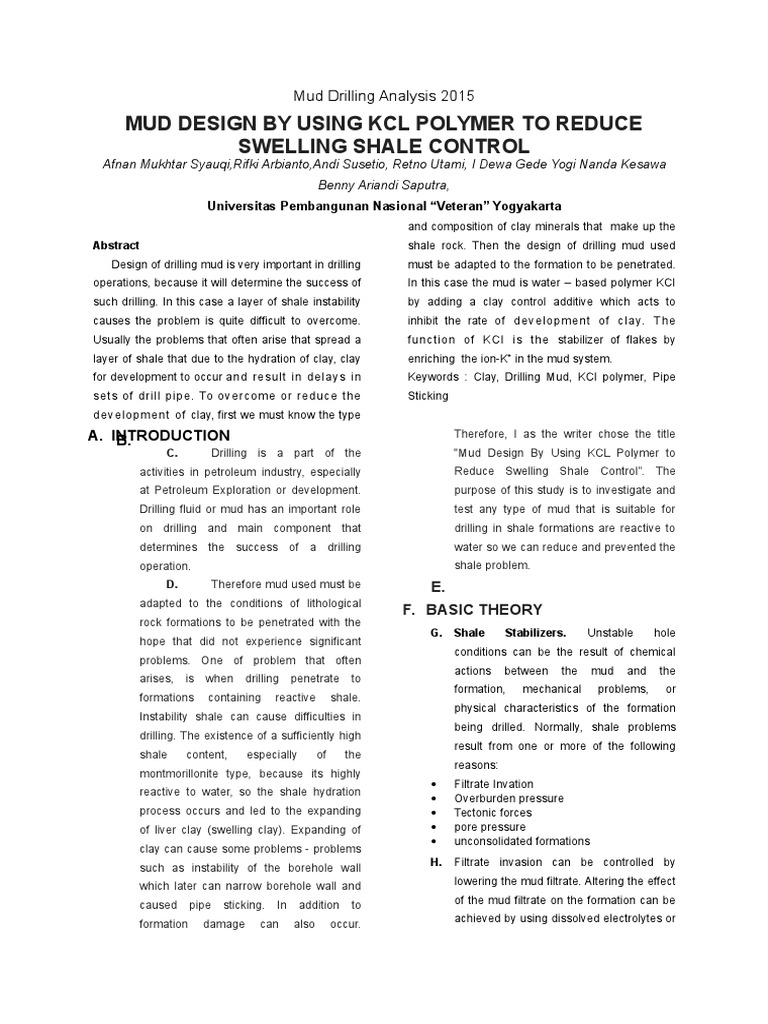Mud Design by Using KCL Polymer To Reduce Swelling Shale Control 2015 ...