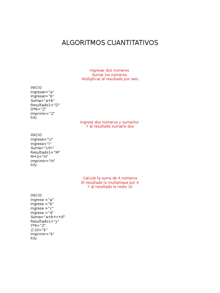 Ejemplos de Algoritmos Cuantitativos | PDF | Métodos y materiales de ...
