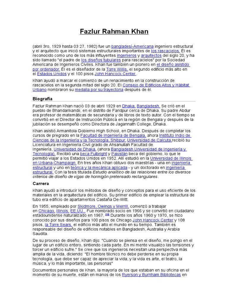 Fazlur Rahman Khan | PDF | Ingeniería | Ingeniero civil