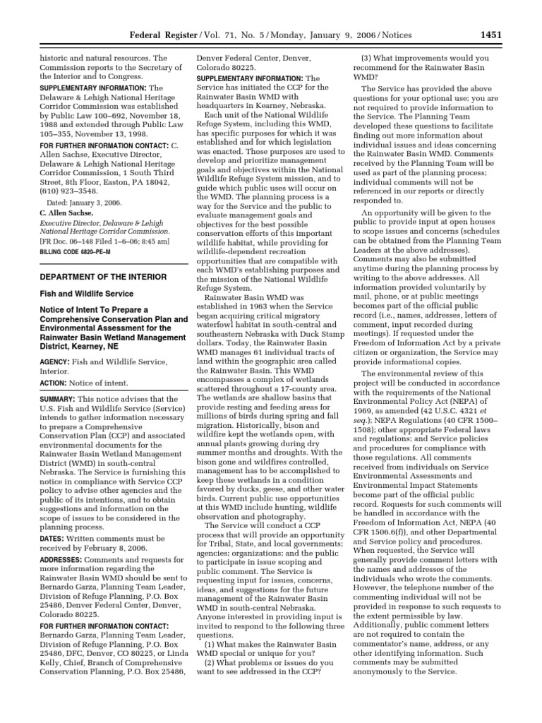 Notice: Environmental Statements Notice of Intent: Rainwater Basin ...