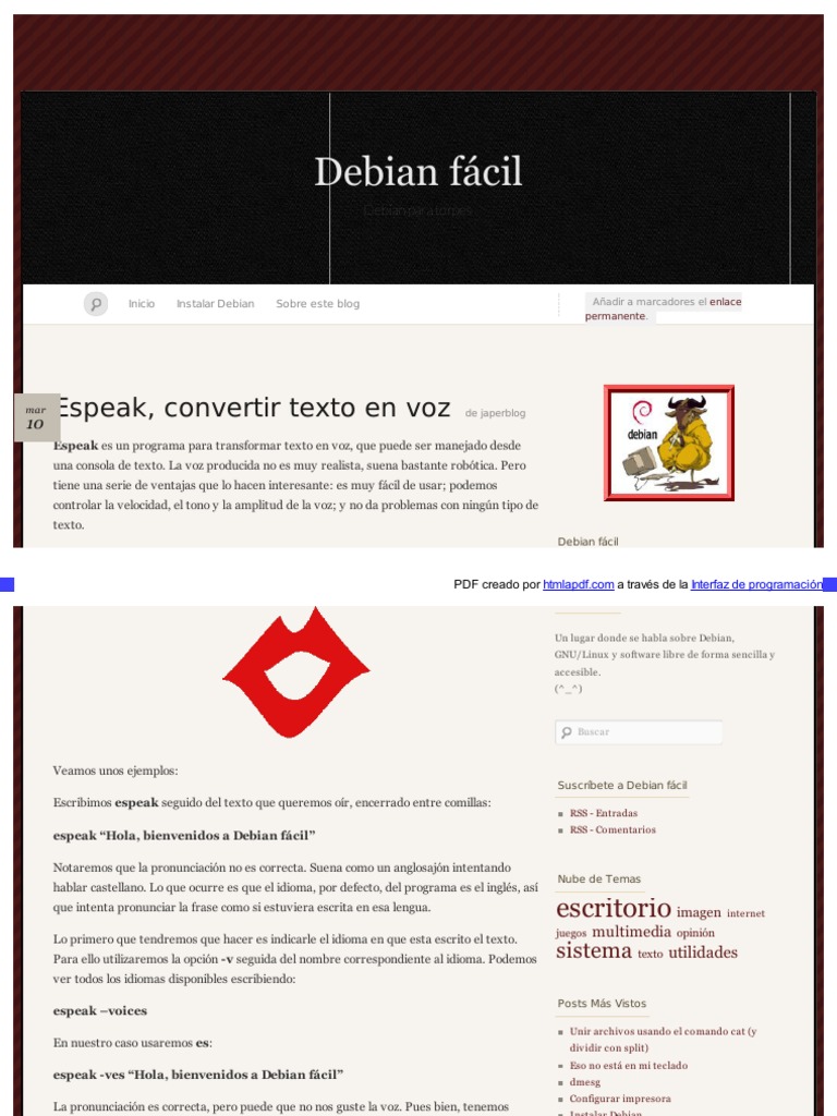 Espeak, Convertir Texto en Voz COMANDOS | PDF | Comillas | Formato de Documento Portable