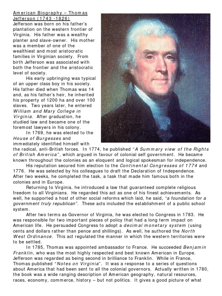 American Biography Thomas Jefferson | PDF | Thomas Jefferson | American ...
