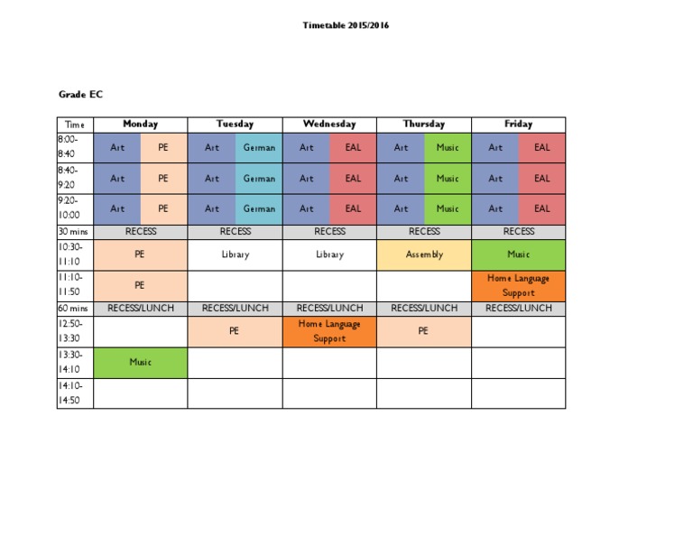 0 Early Education Time Table | PDF