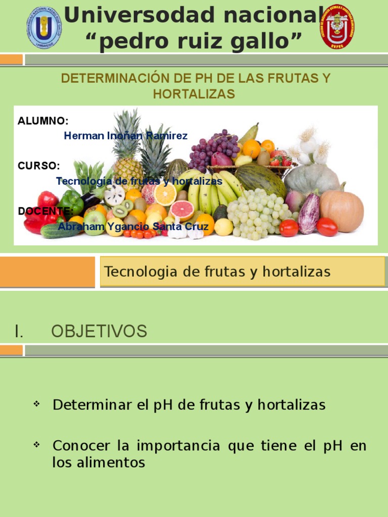 pH de Frutas y Hortalizas | PDF | Ph | Vegetales