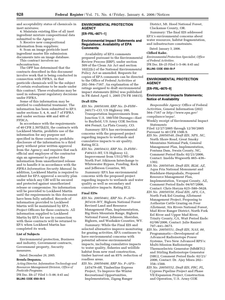Notice: Environmental Statements Availability, Etc.: Agency Weekly ...