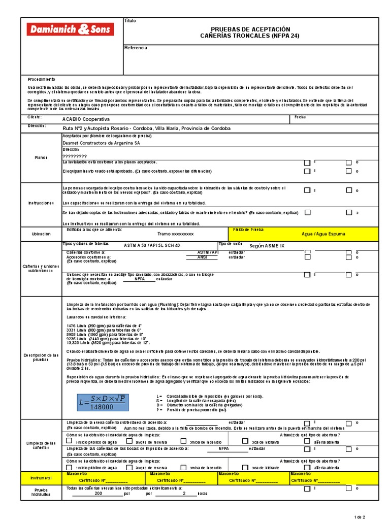 NFPA 24 Subterraneas - Aceptacion | PDF | Tubería (transporte de ...