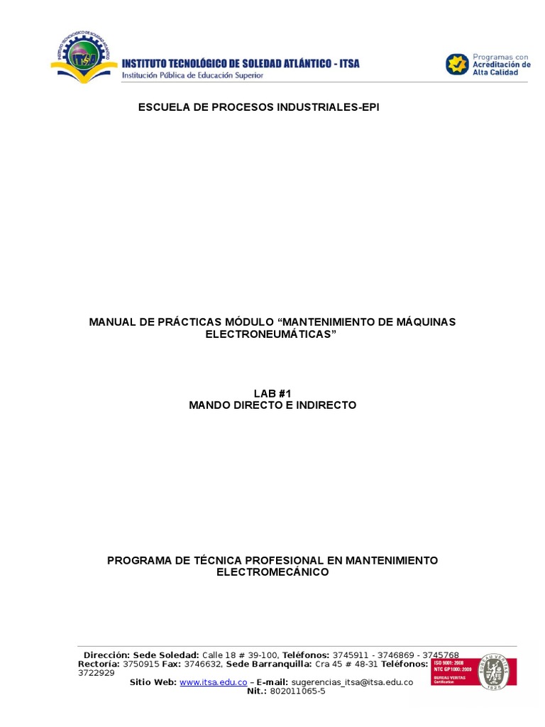 Electroneumatica Guia 1 Mando Directo e Indirecto. Vladimir Cudris | PDF | Neumática ...
