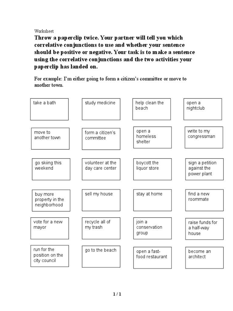 Correlative Conjunctions Worksheet | PDF | Lifestyle