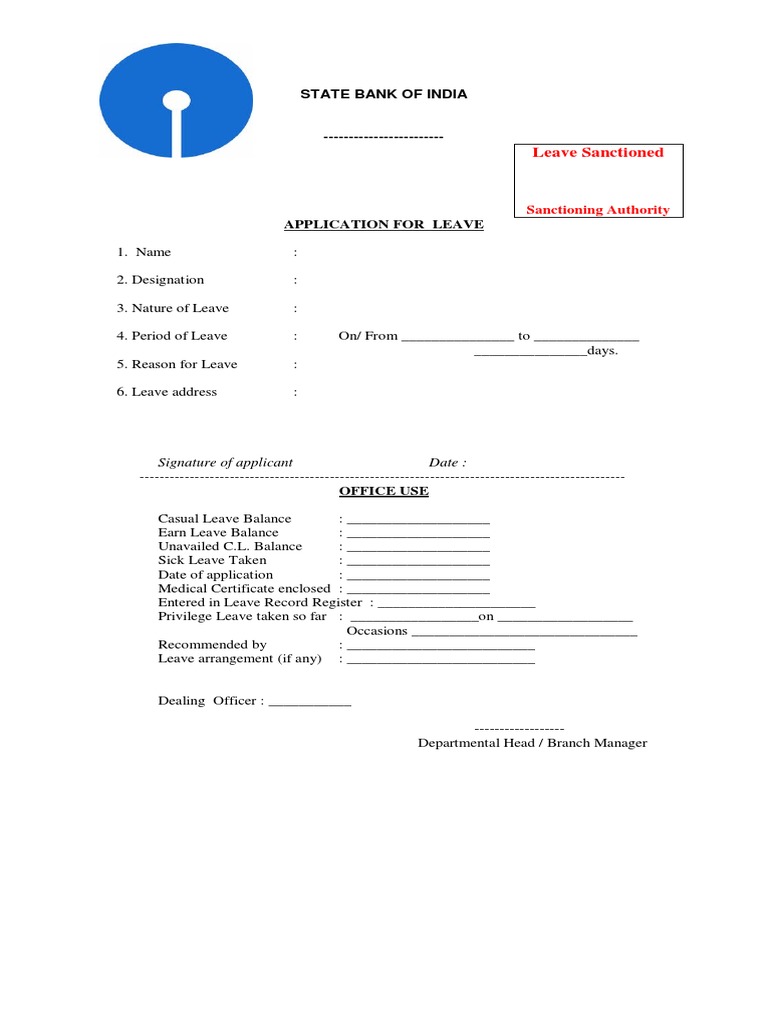 Leave Application Form for SBI Employees | PDF