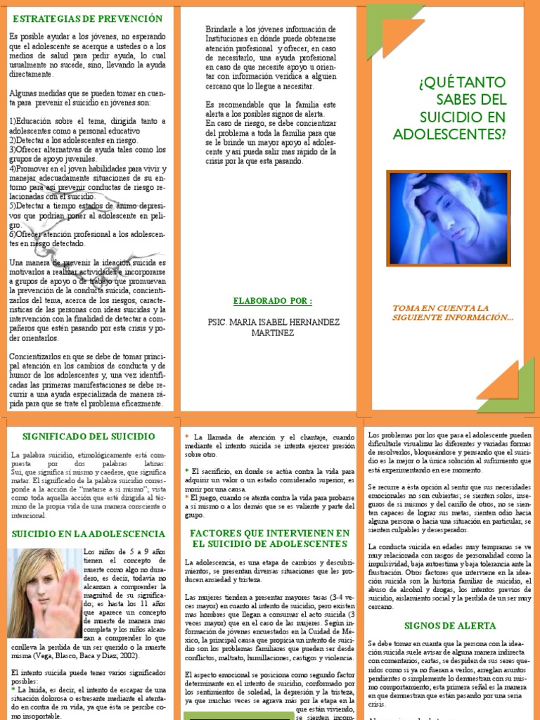 Triptico Suicidio | PDF | Suicidio | Adolescencia
