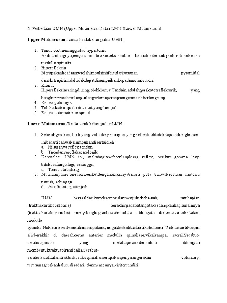 Perbedaan Lesi UMN Dan LMN | PDF