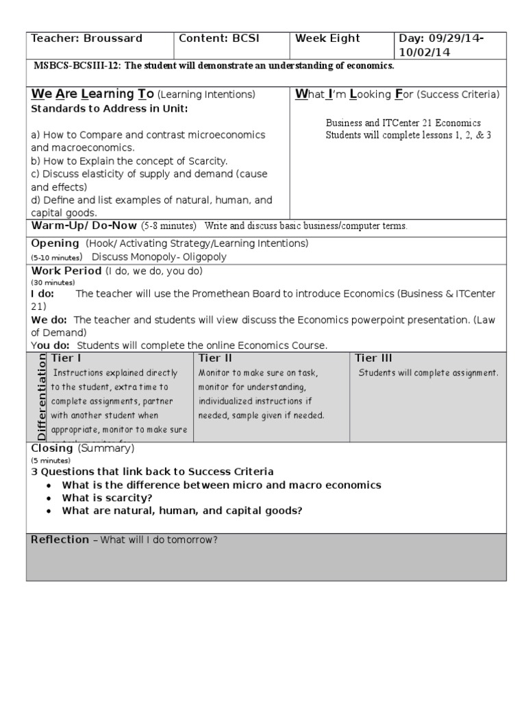 Economics Lesson Plan Overview | PDF | Business | Finance & Money ...