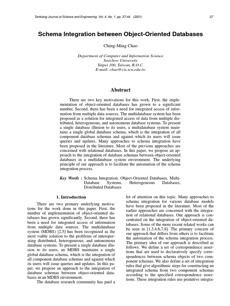 Schema Integration Between Object-Oriented Databases: Ching-Ming Chao | PDF | Inheritance ...