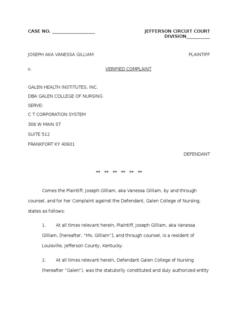 Galen Complaint | PDF | Complaint | Transgender