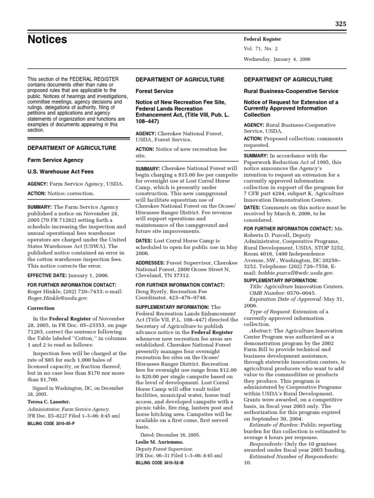 Notice: United States Warehouse Act: Warehouse Operators Annual ...