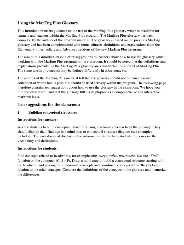 MarEng Plus Glossary Usage Guide | PDF | Crossword | Concept