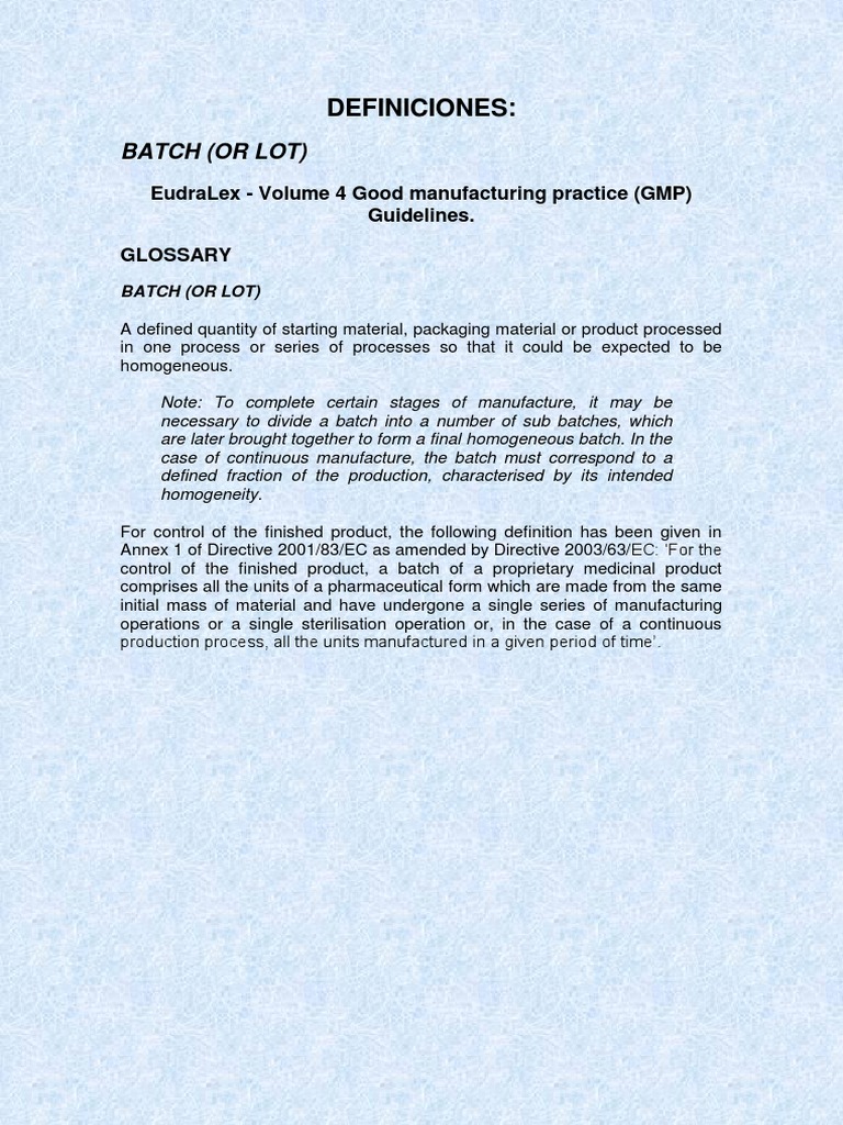 Definiciones de Batch (Or Lot) y Campaign | PDF | Pharmaceutical | Business