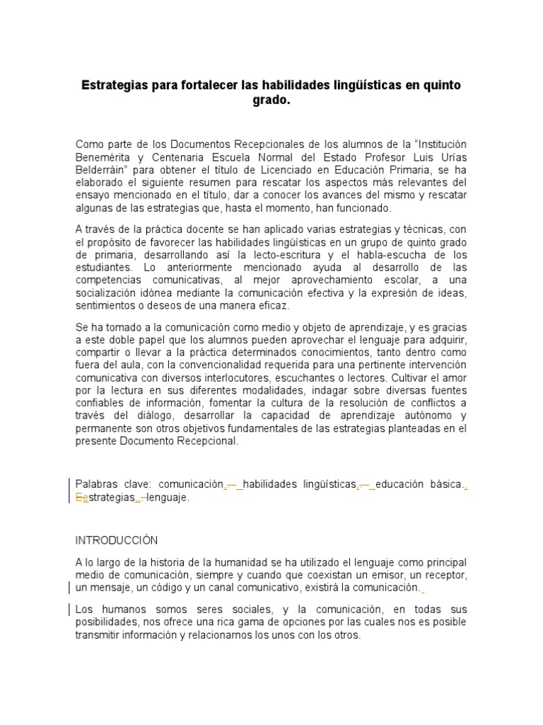 Estrategias Lingüísticas Quinto Grado | PDF | Comunicación | Educación ...