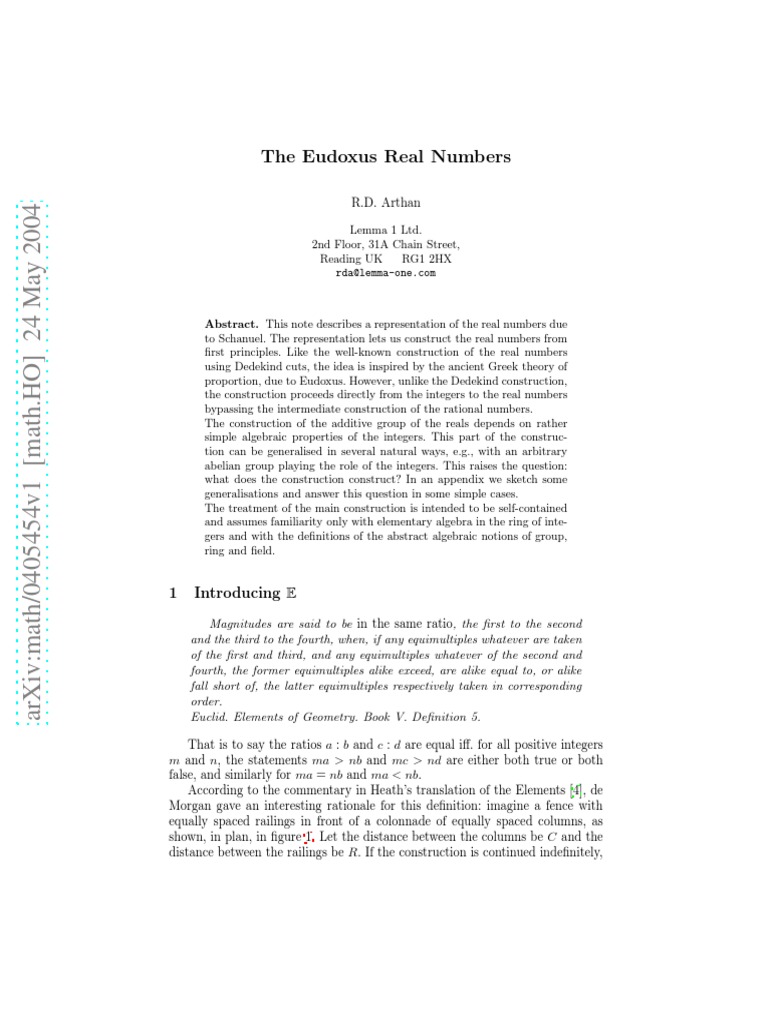 Eudoxus Real Numbers Construction | PDF | Group (Mathematics) | Real Number