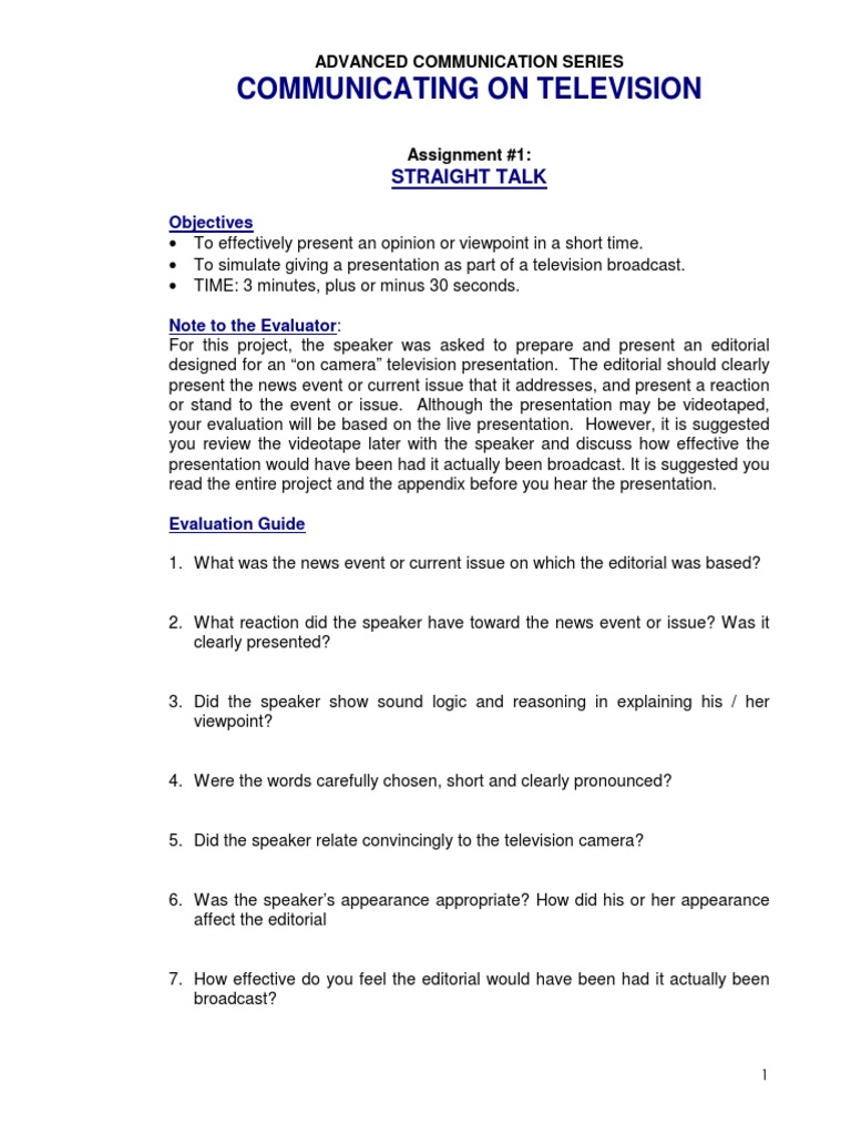 Toastmasters Advanced Manual Project Objectives - Communicating On ...