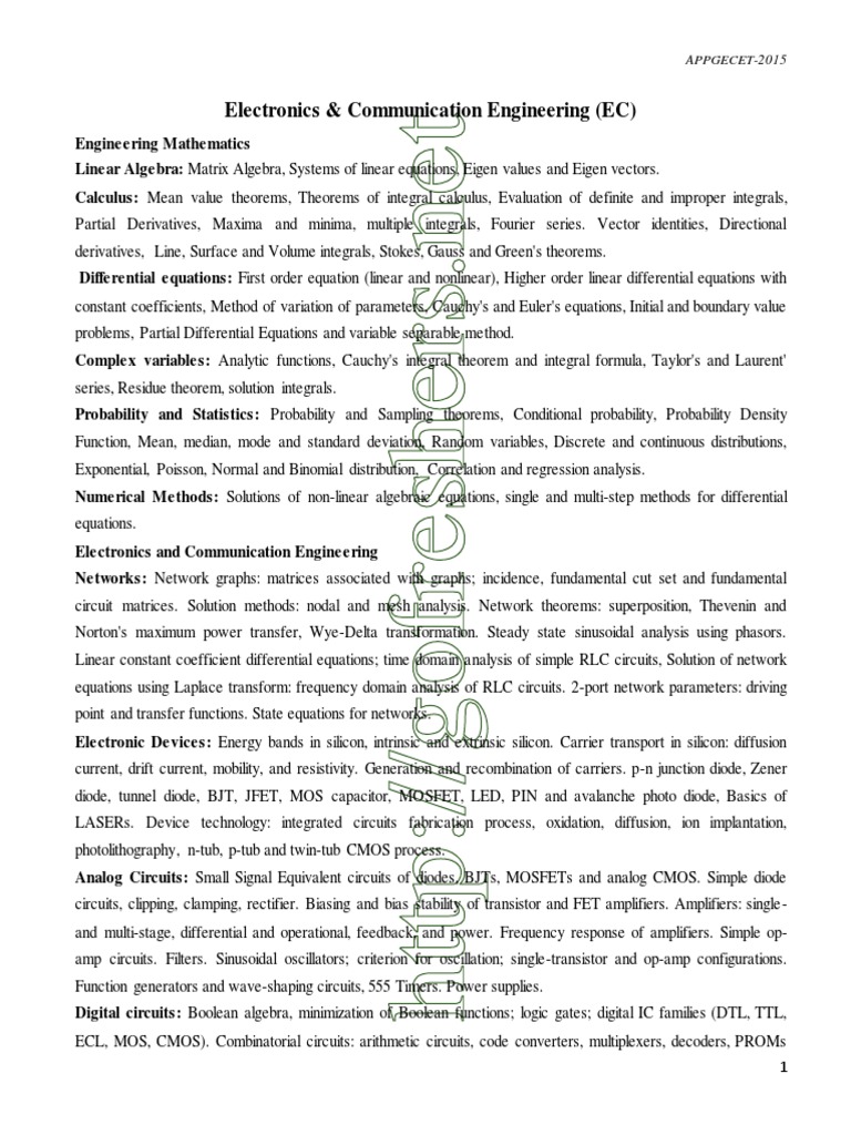 AP PGECET Electronics (ECE) Syllabus and Exam Pattern | PDF | Electronic Engineering ...