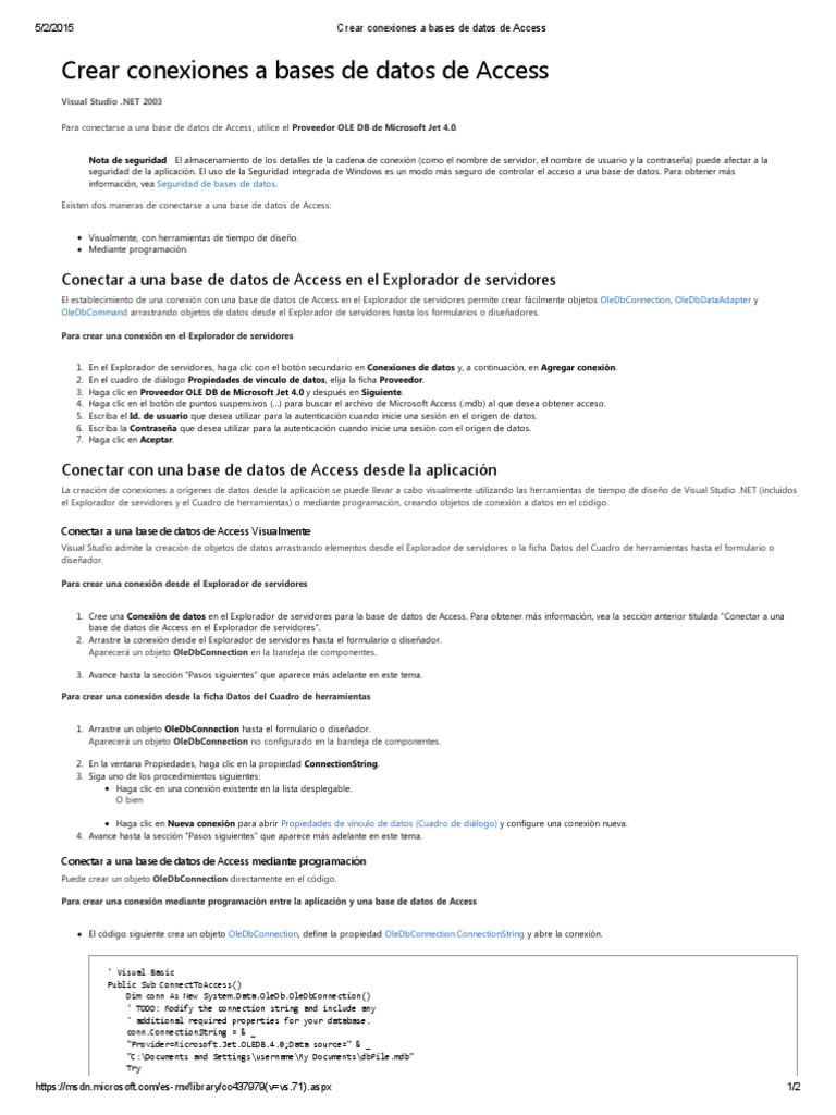 Crear Conexiones A Bases de Datos de Access | PDF | Point and Click ...