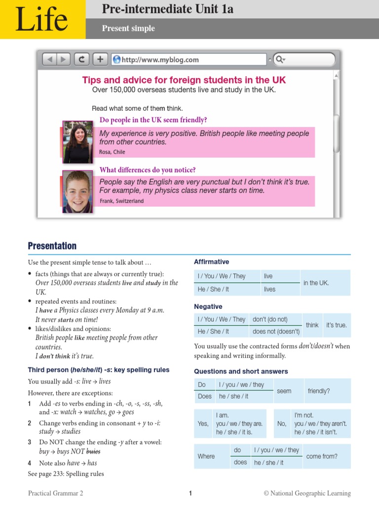 Pre-Int Unit 1a ANS2 | PDF | English Language | Languages