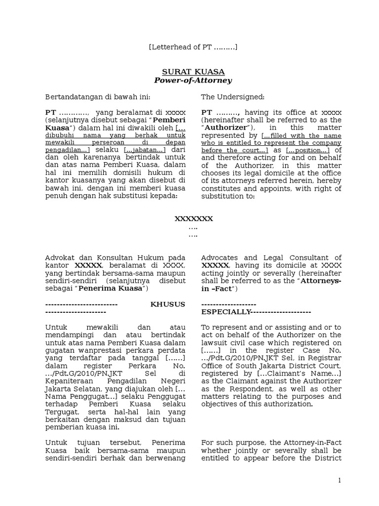 Contoh Power of Attorney | PDF