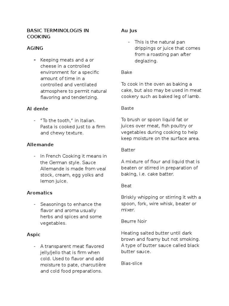 Basic Cooking Terminology Explained: A Comprehensive Glossary of Common ...