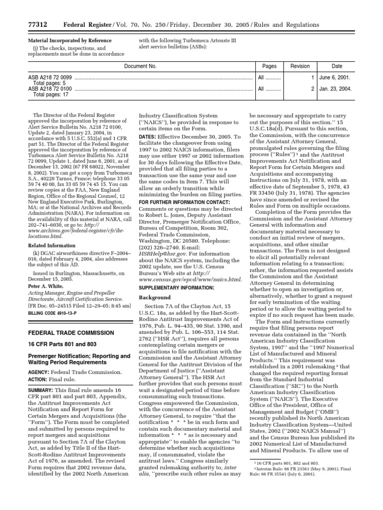 Rule: Hart-Scott-Rodino Antitrust Improvements Act: Premerger ...