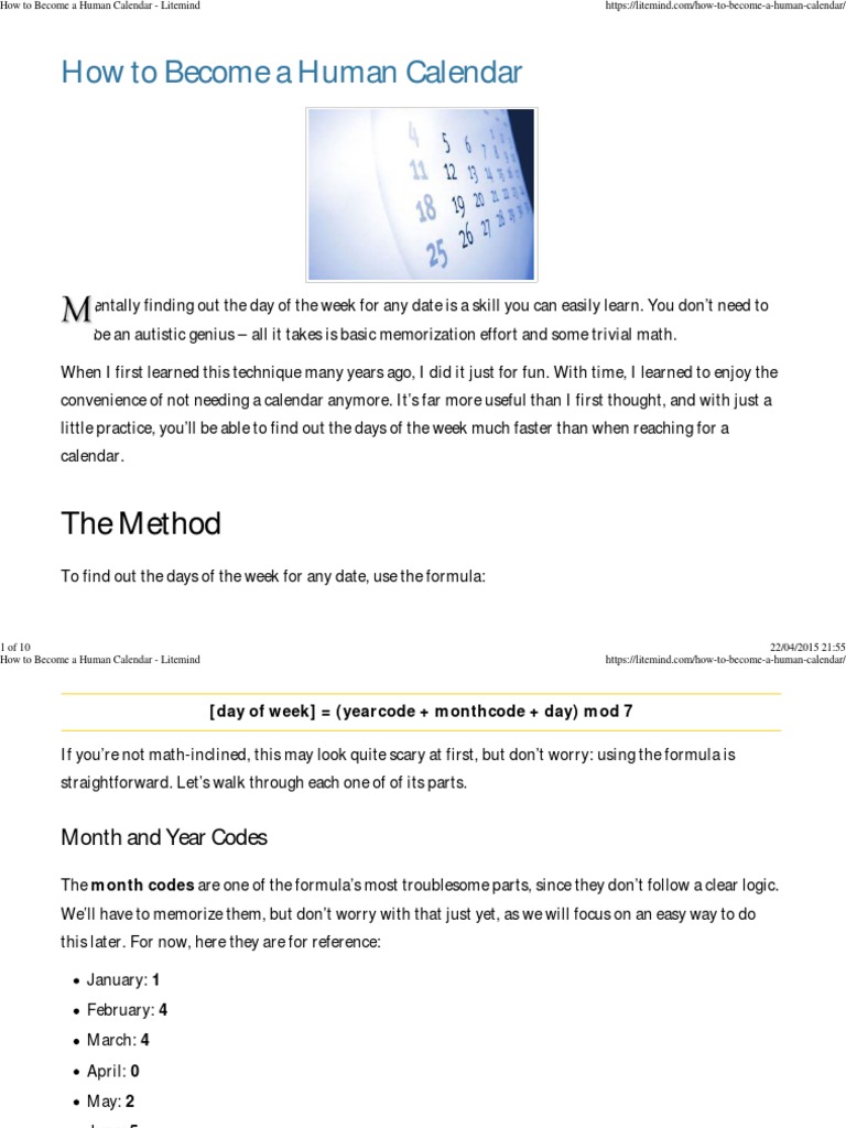 Mastering the Human Calendar Formula | PDF | Division (Mathematics ...