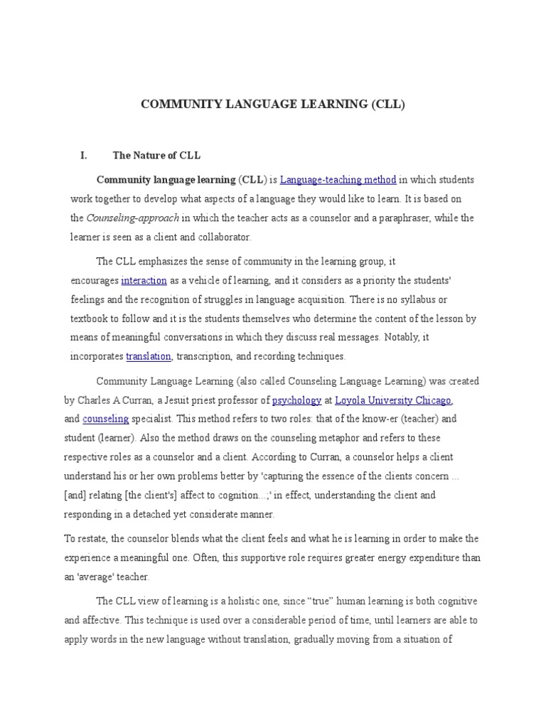 Community Language Learning | PDF | Communication | Cognitive Science