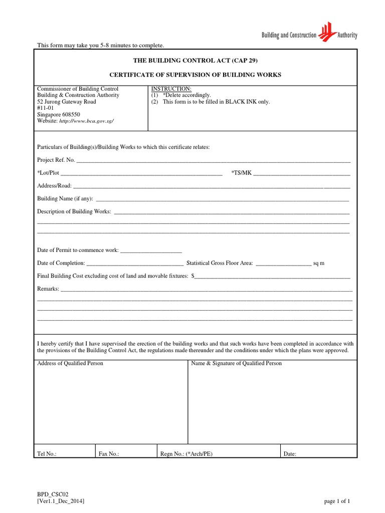 Certificate of Supervision of Building Works | PDF