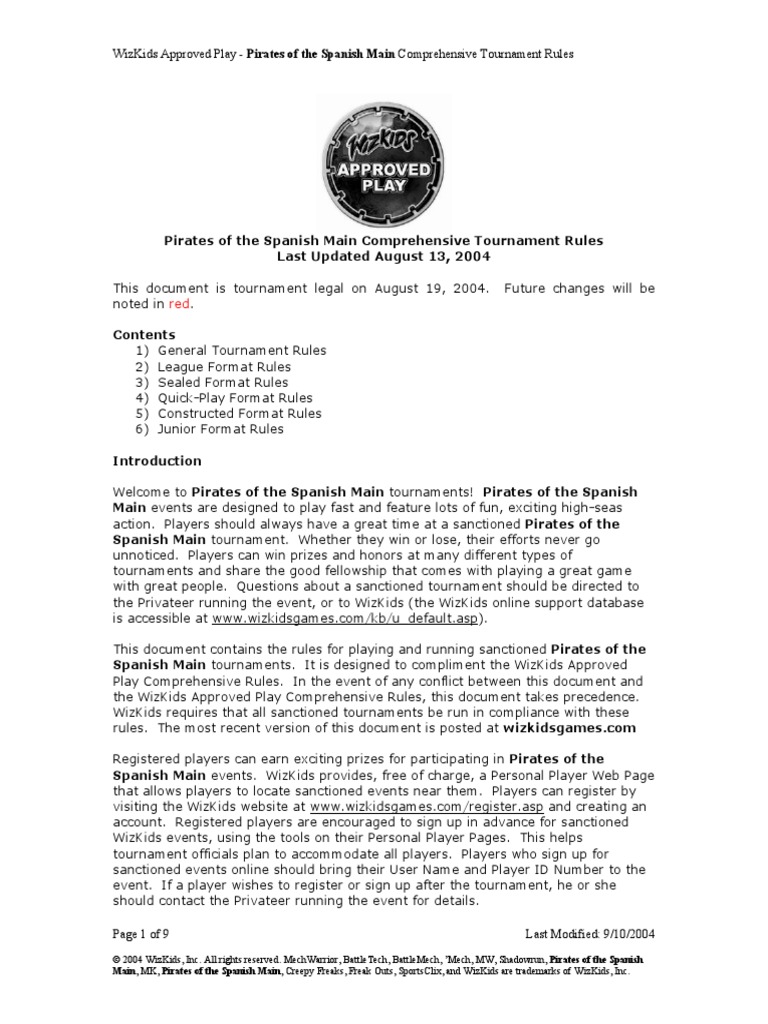 Pirates Comprehensive Tournament Rules | PDF | Battle Tech | Gaming