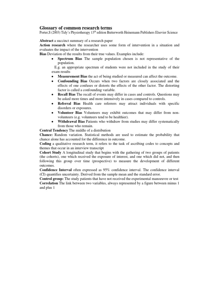 Glossary of Common Research Terms | PDF | Statistical Hypothesis ...