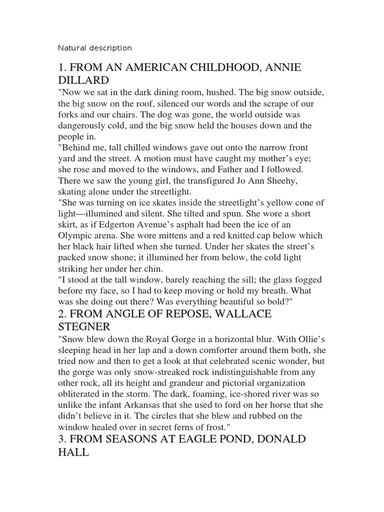From An American Childhood, Annie Dillard: Natural Description | PDF ...
