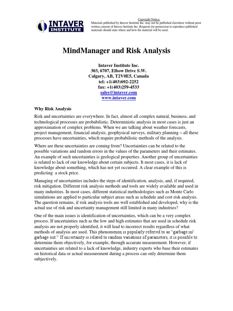 Mindmanager and Risk Analysis | PDF | Risk Management | Uncertainty