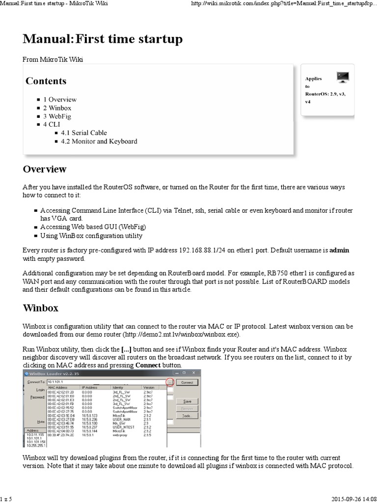 MikroTik Router First Startup Guide | PDF | Command Line Interface | Router (Computing)