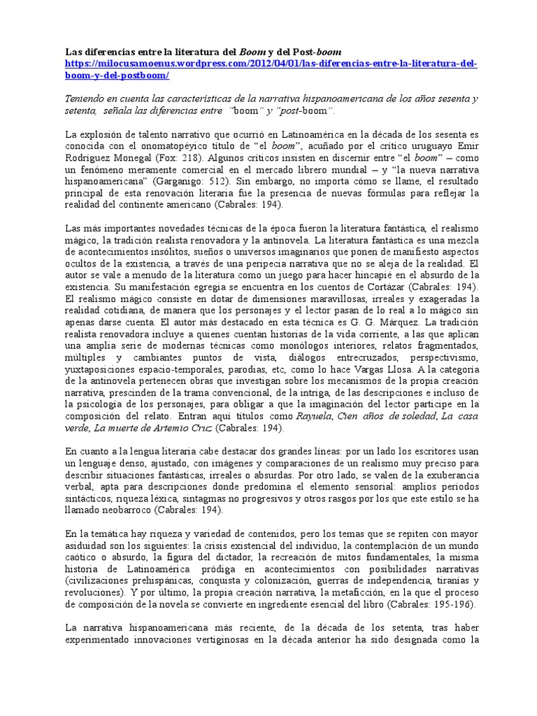 Del Boom a la Post-Boom: Un Análisis de las Diferencias entre la ...
