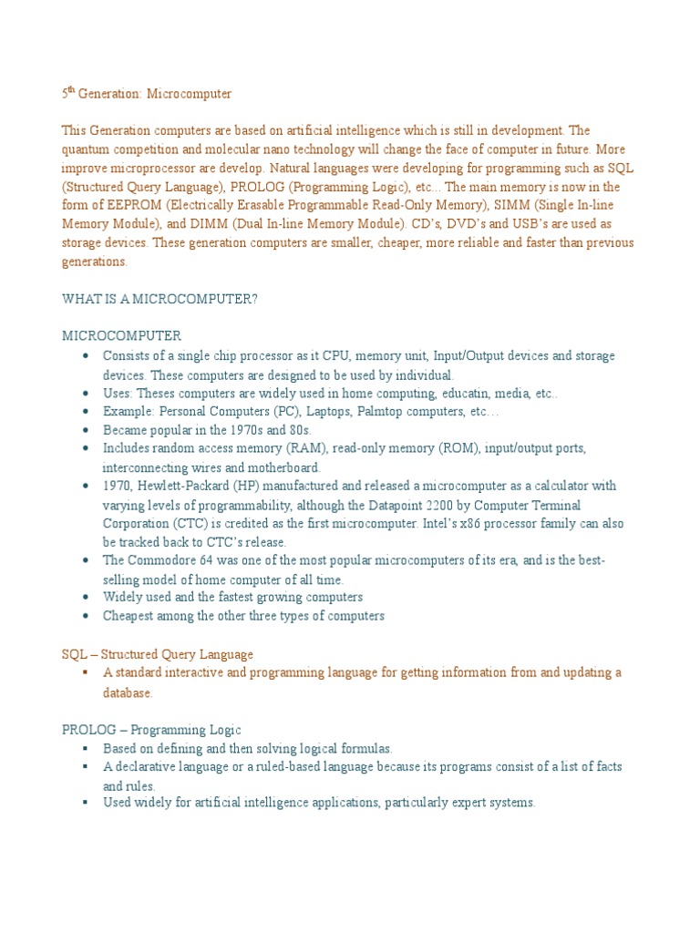 An Overview of 5th Generation Microcomputers: Features, Uses and Types ...