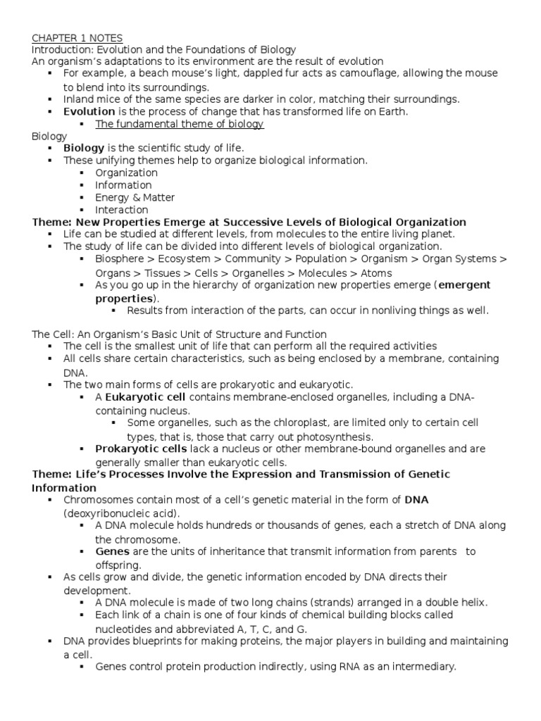 Bio 101 Chapter 1 Notes | PDF | Gene | Organisms