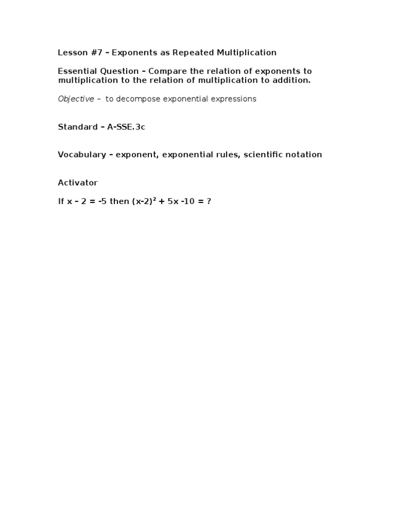 Exponents and Repeated Multiplication | PDF
