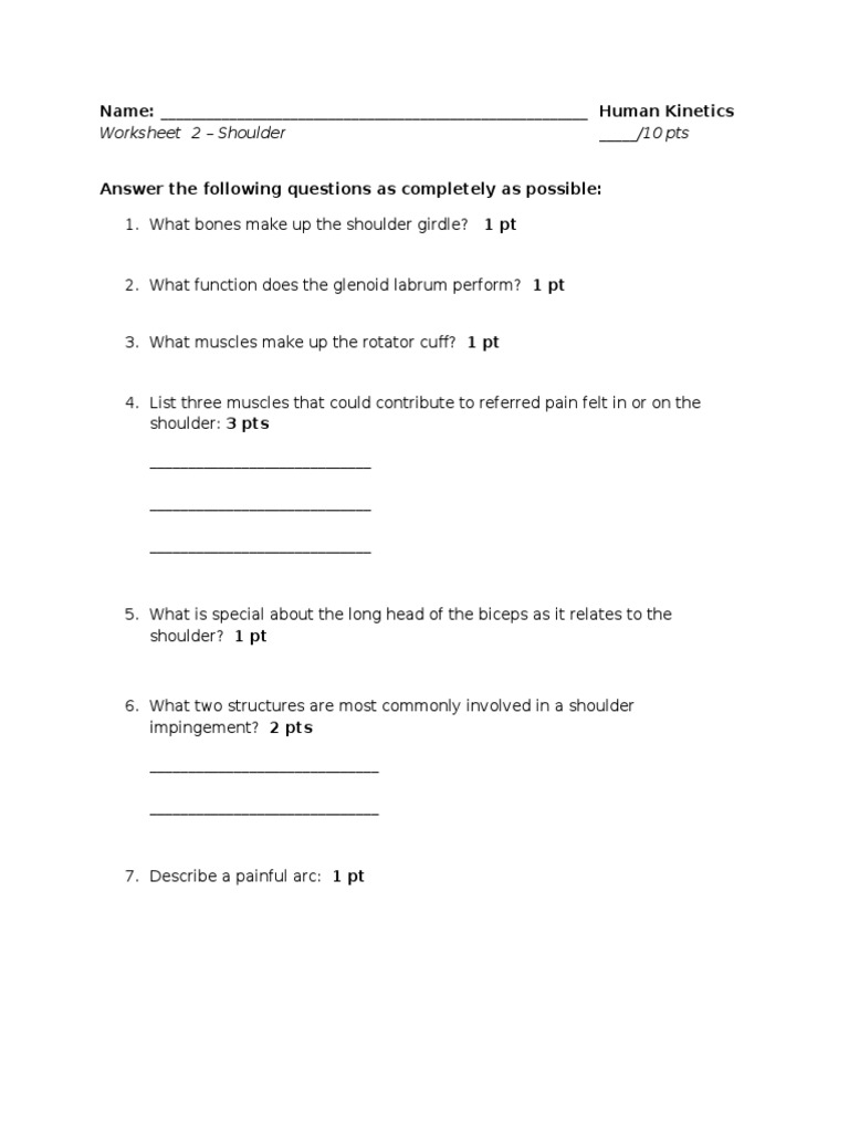 Worksheet 2 - Shoulder Assessment | PDF