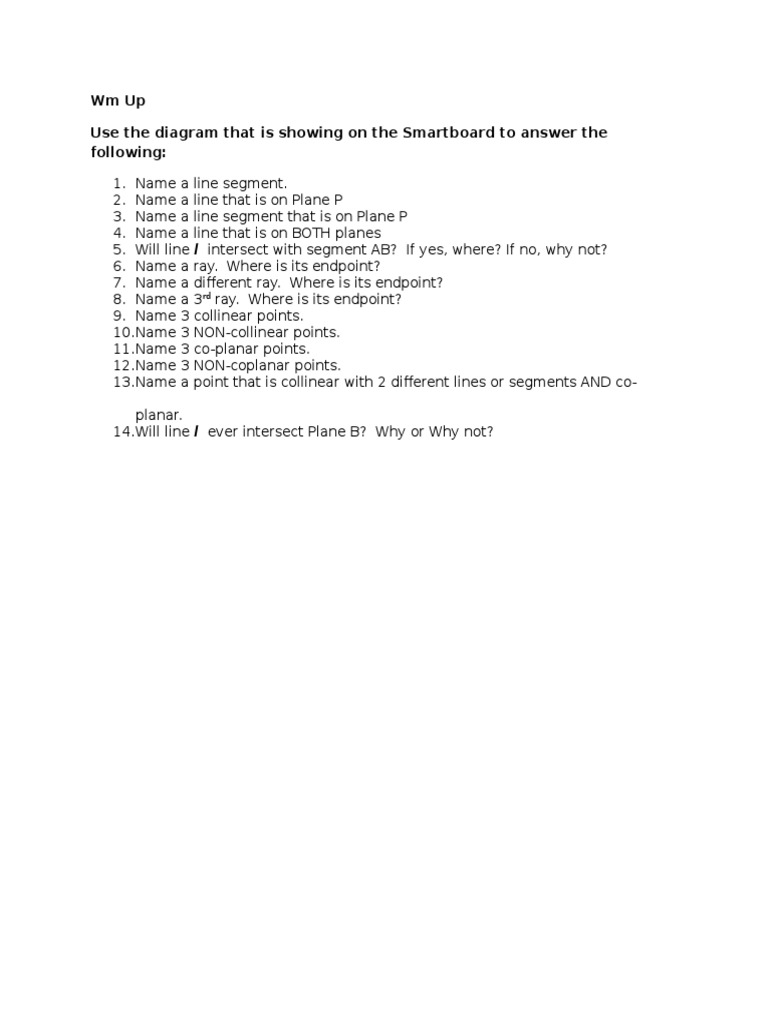Geometry Plane and Line Segment Questions | PDF | Language Arts ...