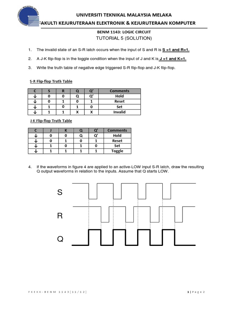 Tutorial 5 (Solution) - Benm 1143 Logic Circuit | PDF | Teaching ...