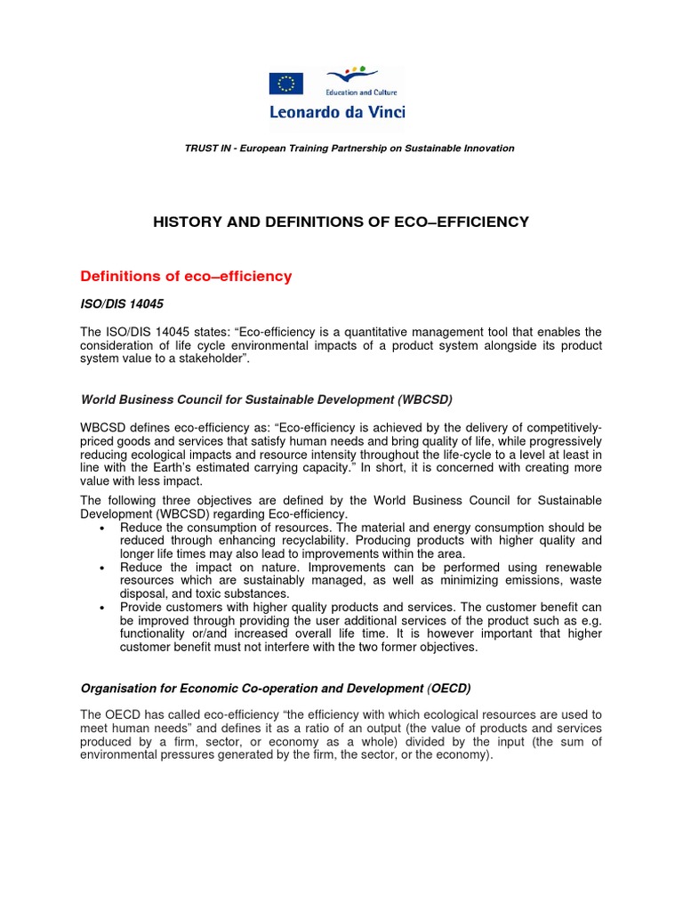 History and Definition of Eco-Efficiency | PDF | Sustainability ...