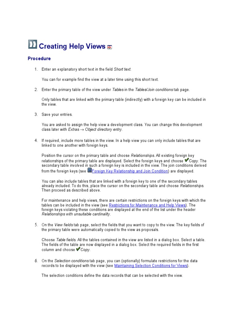 Creating Help Views: Procedure | PDF | Data Management | Databases