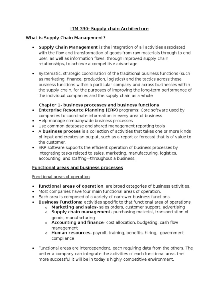 ITM 330 - Supply Chain Notes | PDF | Enterprise Resource Planning ...