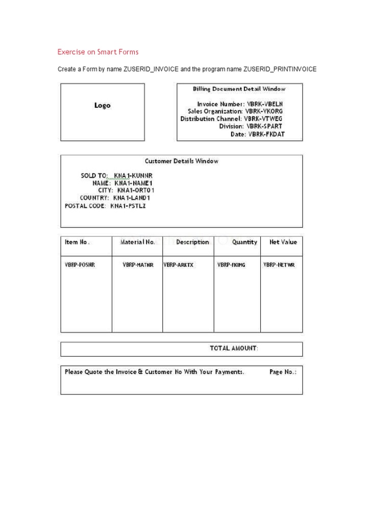 Exercise On Smart Forms Printing Invoices | PDF | Subroutine | Invoice
